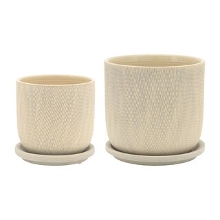 Ceramic Mesh Planters with Saucers - 6" - Taupe and Brown - Set of 2 ...