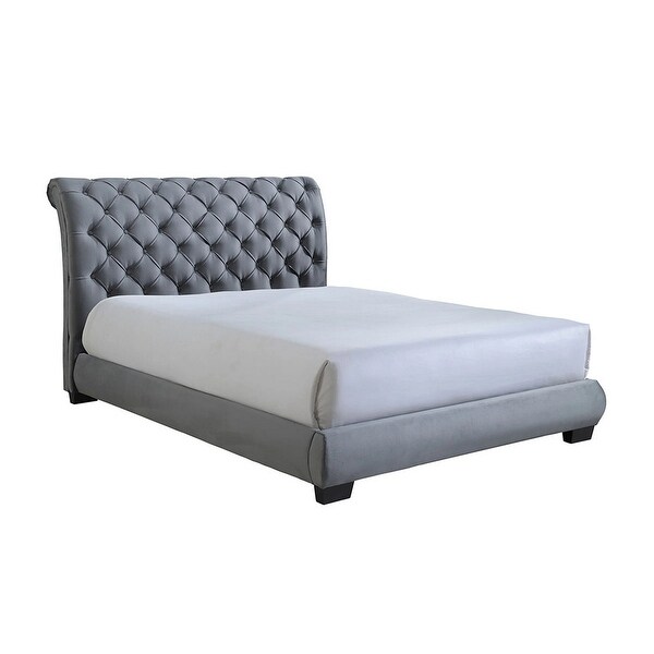 Hailey King Size Platform Bed Tufted Fabric Upholstered Headboard Gray Bed Bath Beyond 40327185
