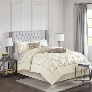7pc Full Embroidery Tufted Comforter Set Ivory - Bed Bath & Beyond ...