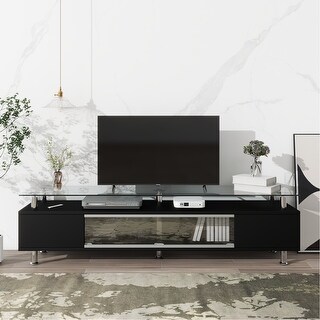 Sleek Design TV Stand,Entertainment Centers with Silver Metal Legs and ...