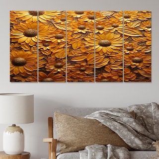 Designart "Golden Radiant Sunflower Blooming" Sunflower Multipanel Wall ...