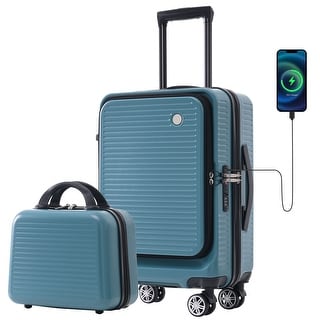 Blue 2Pcs Carry-on Luggage and Portable Carrying Case Set - Bed Bath ...