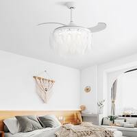 42" White Feather-Styled Crystal Ceiling Fans with Lights & Remote ...