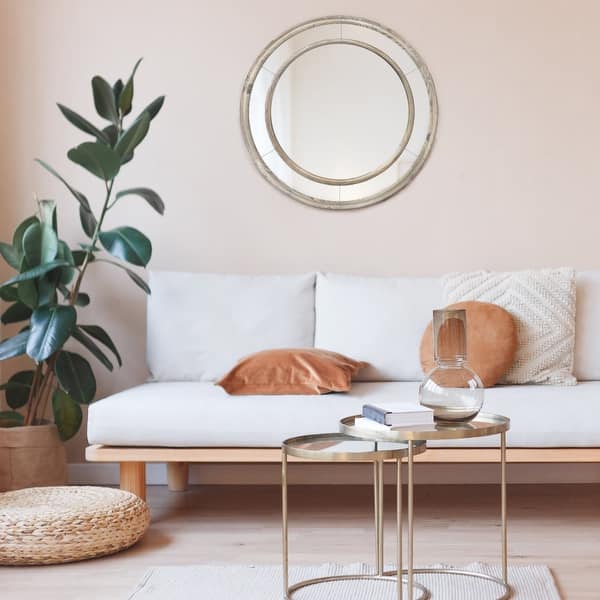 Becket Decorative 26-Inch Round Mirror with Double Wood Circle Frame ...