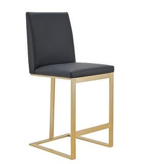 Cid Anki Counter Stool Chair, Dark Gray Faux Leather, Brass Stainless ...