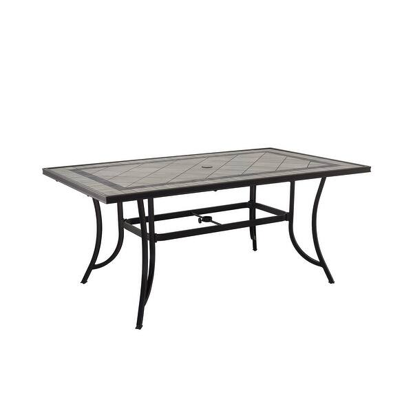 Aluminum Rectangle Patio Dining Table for 6 Seating Metal Steel Slat with Umbrella Hole - Bed ...
