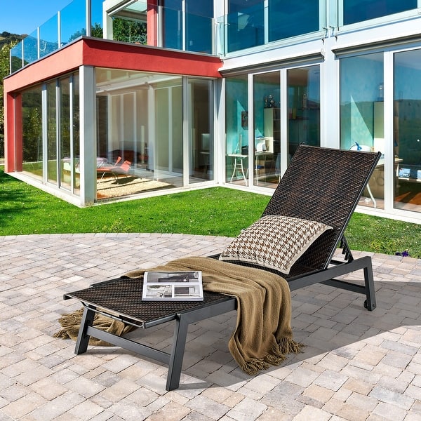 Gymax Patio PE Rattan Chaise Lounge Outdoor Recliner w/ 5-Level - Bed ...