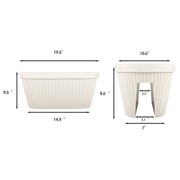 Aoodor 19.6'' Balcony Rattan Pattern Railing Planter Box with Drainage ...