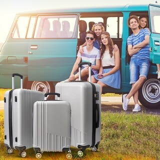 Silver Grey Hard Shell Suitcase Set, 3 Piece Expandable Luggage Set ...