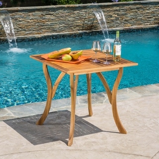 31.5 inch Square Wood Table with Perpendicular Wooden Slats Tabletop ...