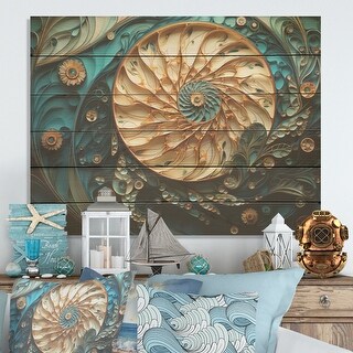 Designart "Gold And Blue Nautilus Vortex" Nautilus Wood Wall Decor ...