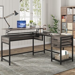 59 Inch L Shaped Desk with Lift Top, Height Adjustable Standing Desk ...