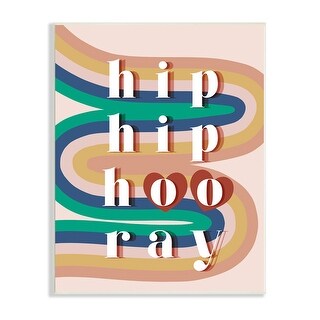 Stupell Hip Hip Hooray Cheer Vintage Typography Abstract Rainbow Wood ...