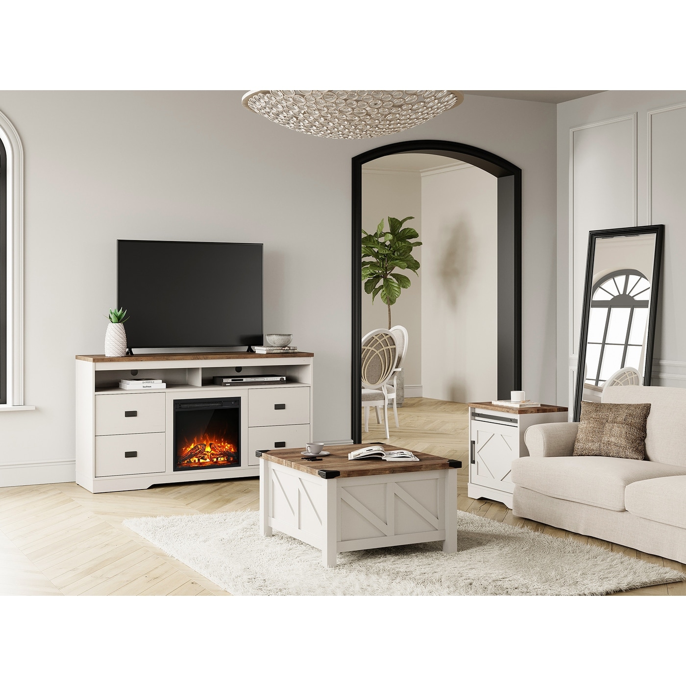 WAMPAT Fireplace TV Stand and Coffee Table Set of 2