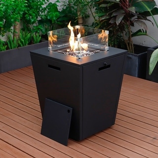 Chelsea Outdoor Patio Aluminum Square Propane Fire Pit Table with Fire ...
