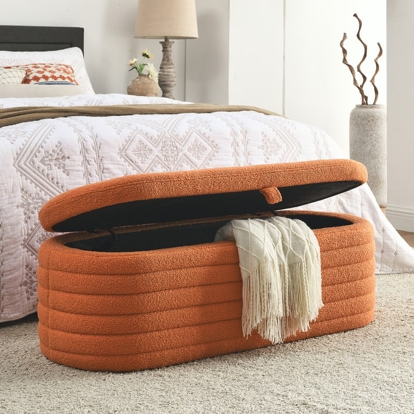 Storage Ottoman Bench Upholstered Fabric Orange Storage Bench End of ...