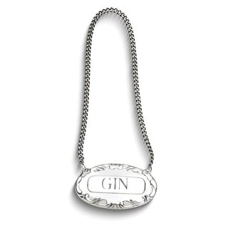 Curata Empire Sterling Silver Gin Liquor Label with 8 Inch Chain - Bed ...