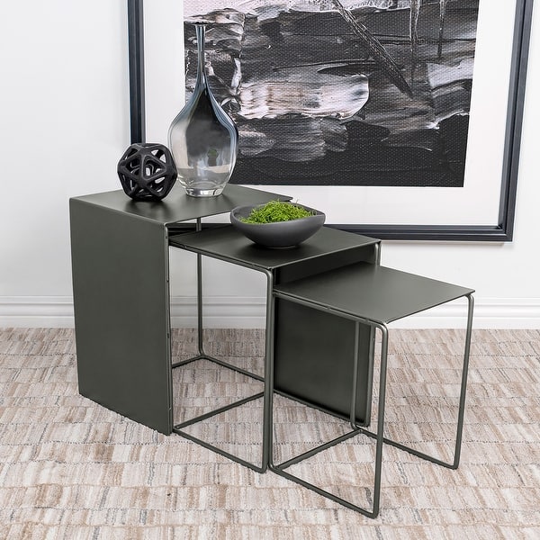 Imez 3-piece Rectangular Metal Nesting Table Set Grey - Bed Bath & Beyond - 40123832