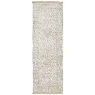 2' X 8' Beige And Charcoal Oriental Hand Loomed Stain Resistant Runner ...