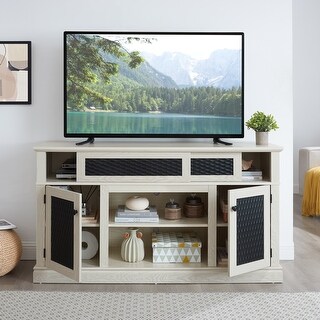 2 Door Embossed Pattern TV Stand with Open Storage Shelf and Sliding ...