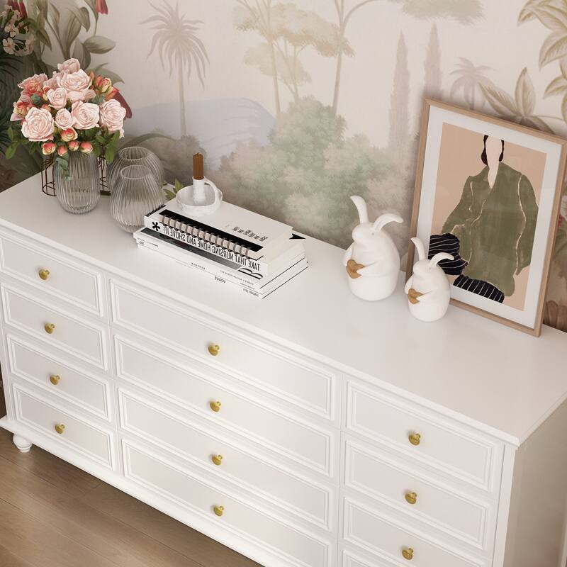 Timechee 63'' W Dresser White Chest Srorage Cabinet Lacquer Drawers ...