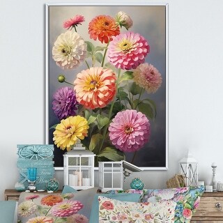 Designart "Colorful Zinnias Romantic Impression III" Zinnias Framed ...