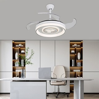 42'' LED Flush Mount Ceiling Fan Light 3 Colors Change with Remote ...