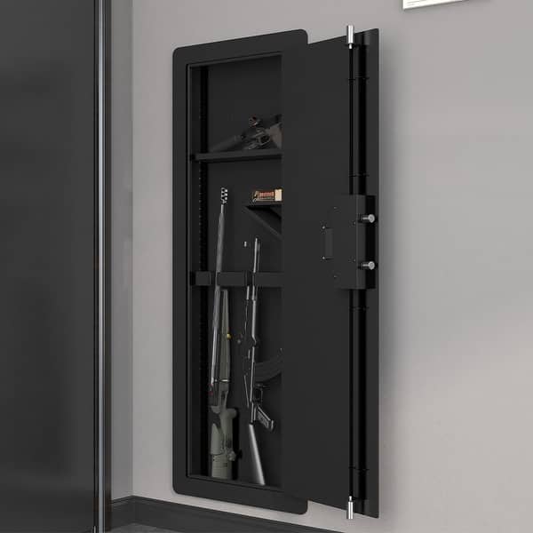 In Wall Hidden Gun Cabinet, Gun Safe w/ Keypad & Adjustable Rack - Bed ...
