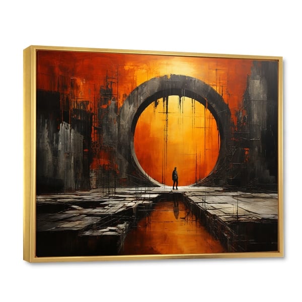 Designart "Orange Tunnel Abstract Portal Mixed II" Tunnels Framed Wall ...