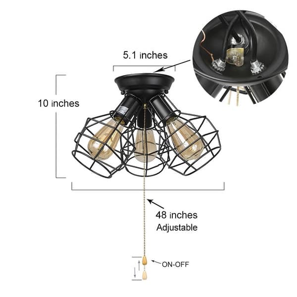 Industrial 3-Light Semi Flush Mount Metal Wire Cage Ceiling Light - L7 ...