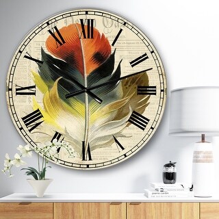 Designart 'Colorful Elegant Feather III' Oversized Cottage Wall Clock ...