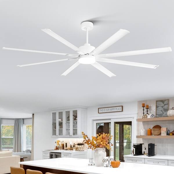 84" LED White Ceiling Fan with Light Kit and Remote-8 Aluminum blade ...