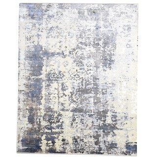 One of a Kind Hand-Knotted Modern 8' x 10' Abstract Silk Grey Rug - 8 ...