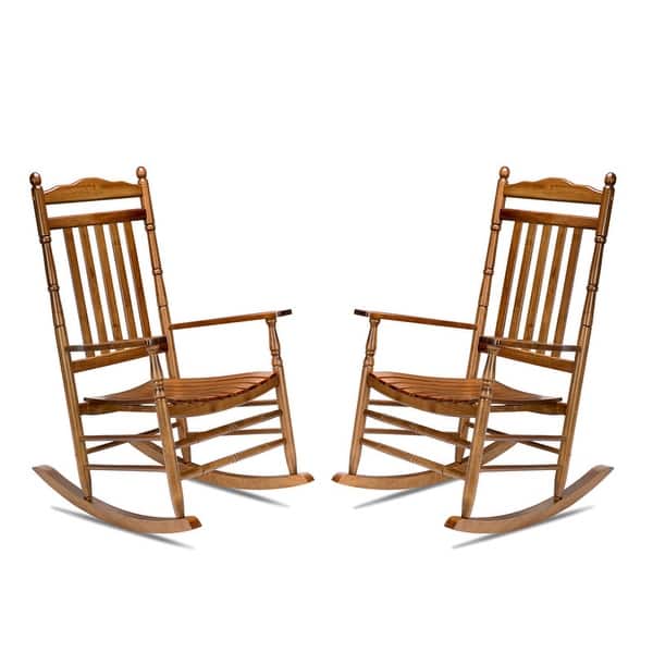 Outdoor Wood Rocking Chair 450 lbs High Back Solid Wood Relaxing Rocker ...