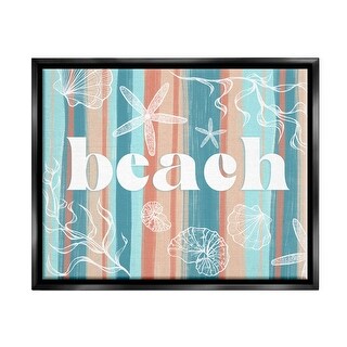Stupell Striped Beach Sign Various Sea Life Seaweed Coral Floater Frame ...