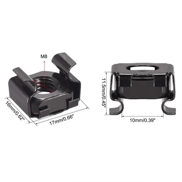 Snap-in Cage Nuts - Carbon Steel Black Zinc Metric Nut for Server ...