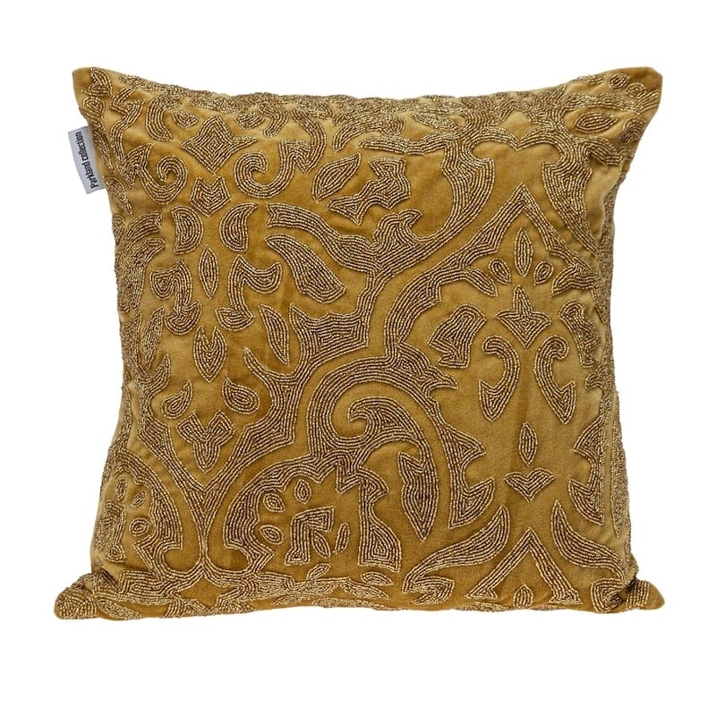 Luxe Velvet Mustard Yellow Beaded Throw Pillow - Bed Bath & Beyond ...