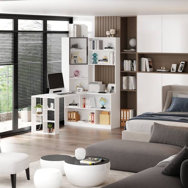 Chic Corner Workstation Ample Storage and Built-In Power Outlets - Bed ...