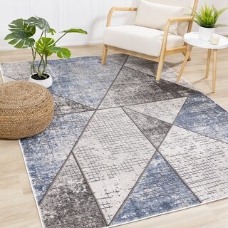 Denver Collection - Blue/Grey Crosshatched Triangles Rug - Bed Bath ...