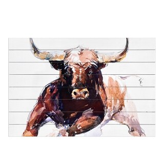 "The Bull" Print on Planked Wood Wall Art - Bed Bath & Beyond - 37065047
