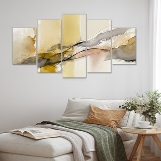 Designart "Touched By Mustard Yellow And Ultimate Gray VI" Abstract ...