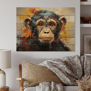 Designart "Yellow Teal Monkey Mischievous Monkey Collage" Animals Print ...