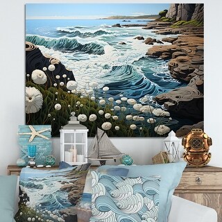 Designart "Wild Beachscape Landscape IV" Coastal Coral Under Water Wall ...