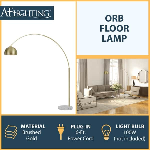 AF Lighting Orb Floor Lamp with Adjustable Height/Width, White Marble ...