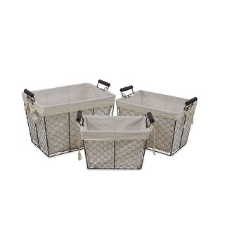 Set of 3 Brown and Beige Lined Baskets with Handles 16" - Bed Bath ...