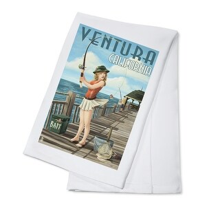 Ventura, CA - Pinup Girl Fishing - LP Artwork (100% Cotton Towel ...