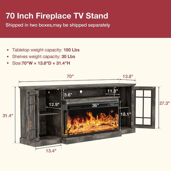 36 Inch 3-Sided Glass Fireplace TV Stand for TVs up to 80" - Bed Bath ...