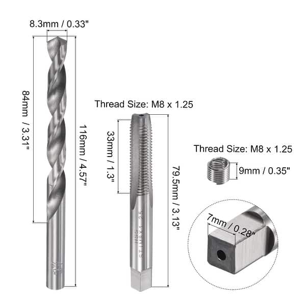 M8 Thread Repair Kit Hand Tool Drill Bit Taps Thread Inserts Wrench Set ...