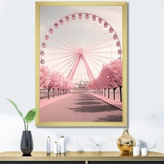 Designart "Pink Ferris Wheel Magical Spin II" Amusement Parks Framed ...