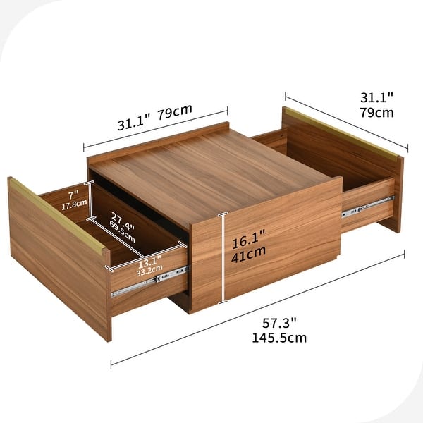 Walnut Square Coffee Table Sofa table with 2 Drawers - Bed Bath ...